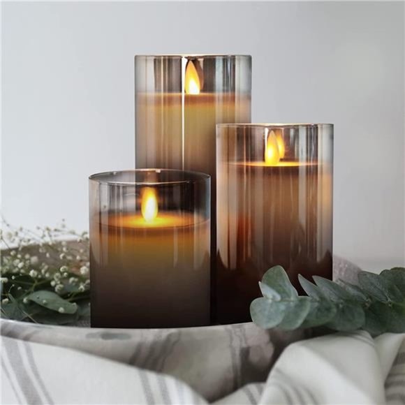 Accents | Led Flameless Candles Black Glass Battery Operated 3 Pack D 3 ...